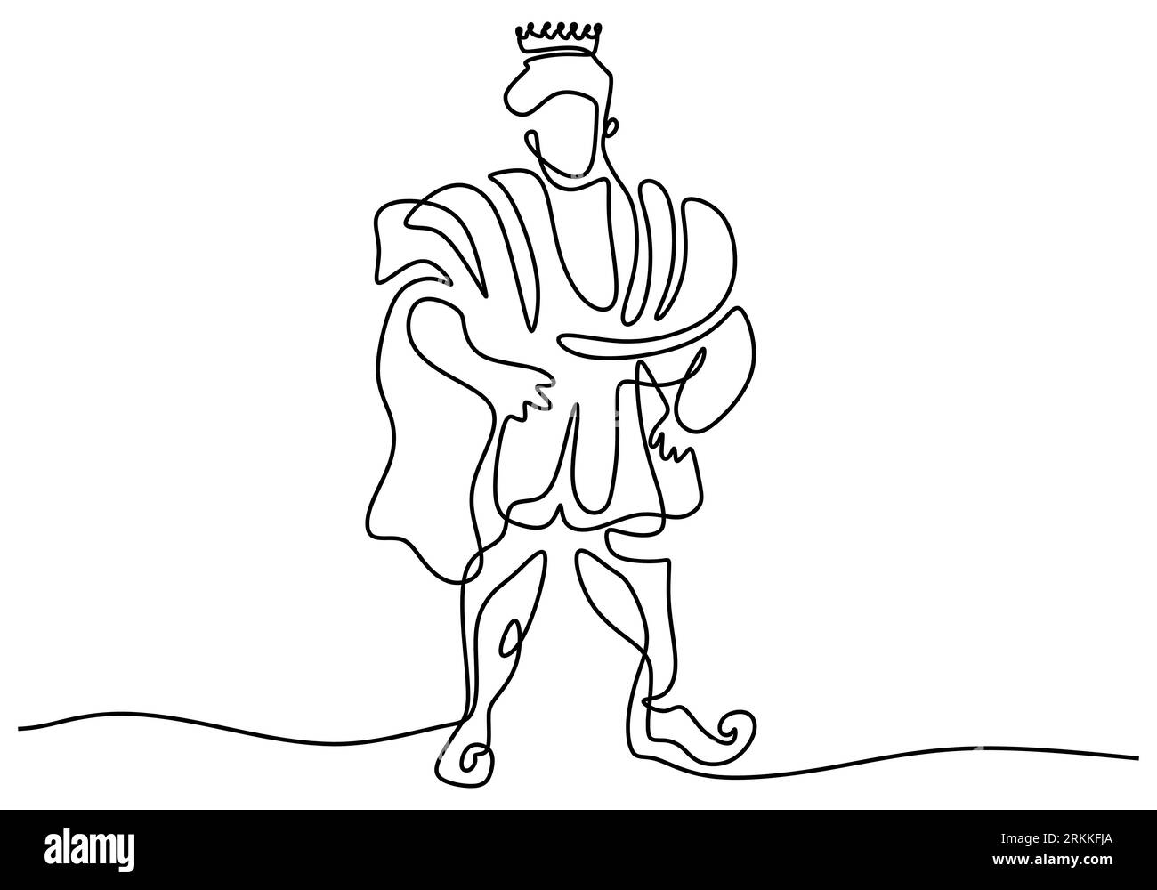 Continuous one line drawing of young prince is standing pose. Medieval ...
