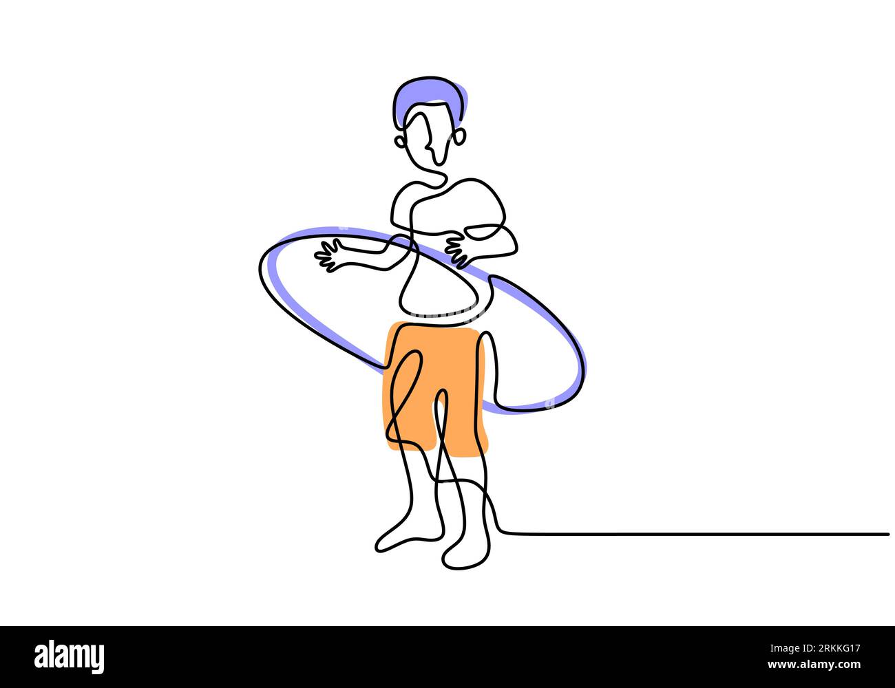 Continuous one line drawing of a kid playing hula hoop in the ...