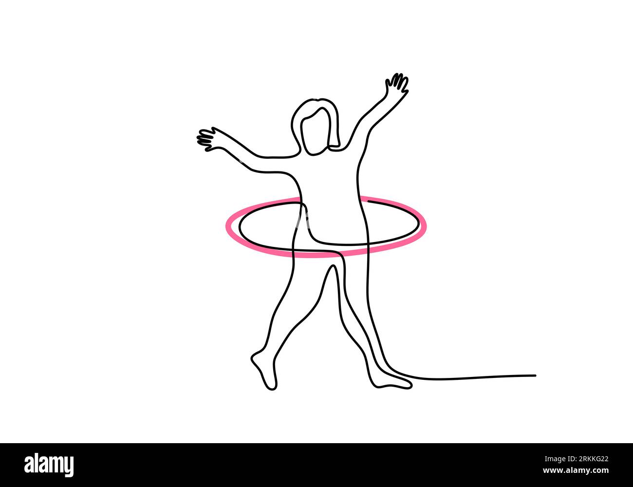 Continuous one line drawing of a kid playing hula hoop in the ...