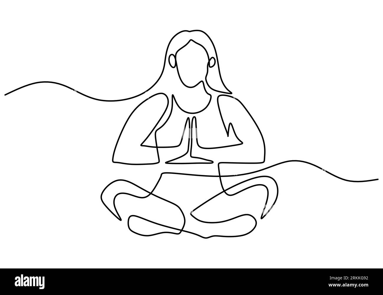 Woman Doing Yoga Exercise In Continuous One Line Drawing Young Lady