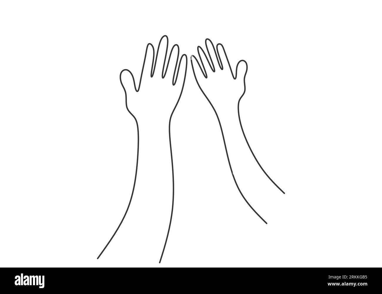 Two people hands in continuous single line drawing isolated on white ...