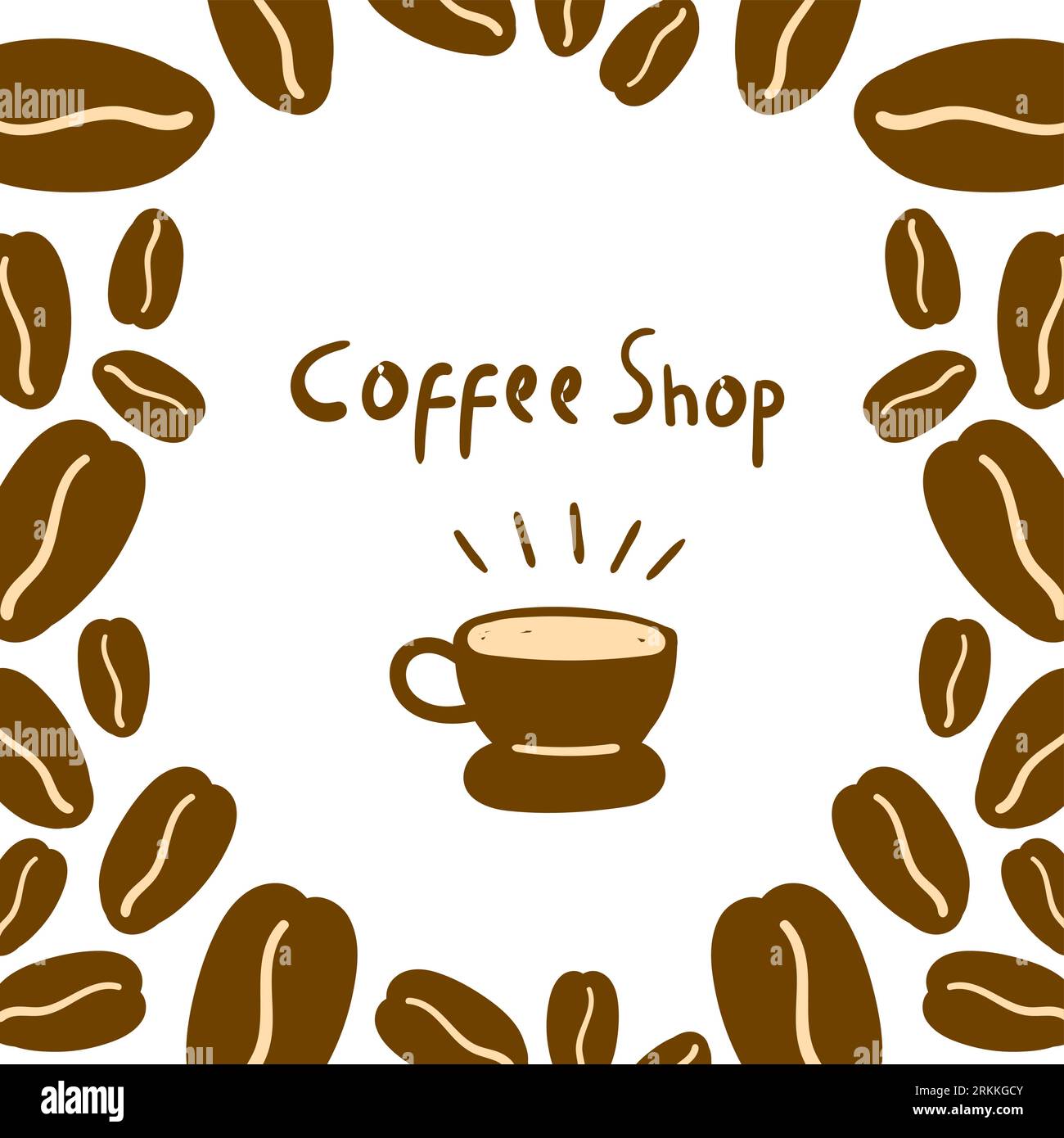 Coffee Shop Poster Background With Cup And Brown Coffee Beans Isolated On White Background Stock
