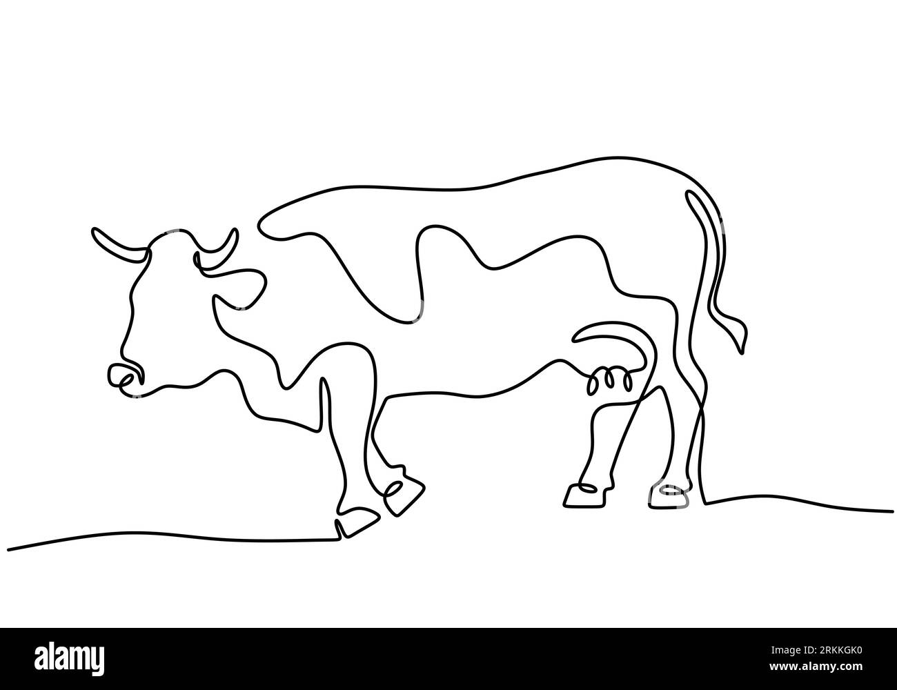 Grazing cow in continuous line art drawing style. Farm animal concept ... Grazing cow in continuous line art drawing style. Farm animal concept ...