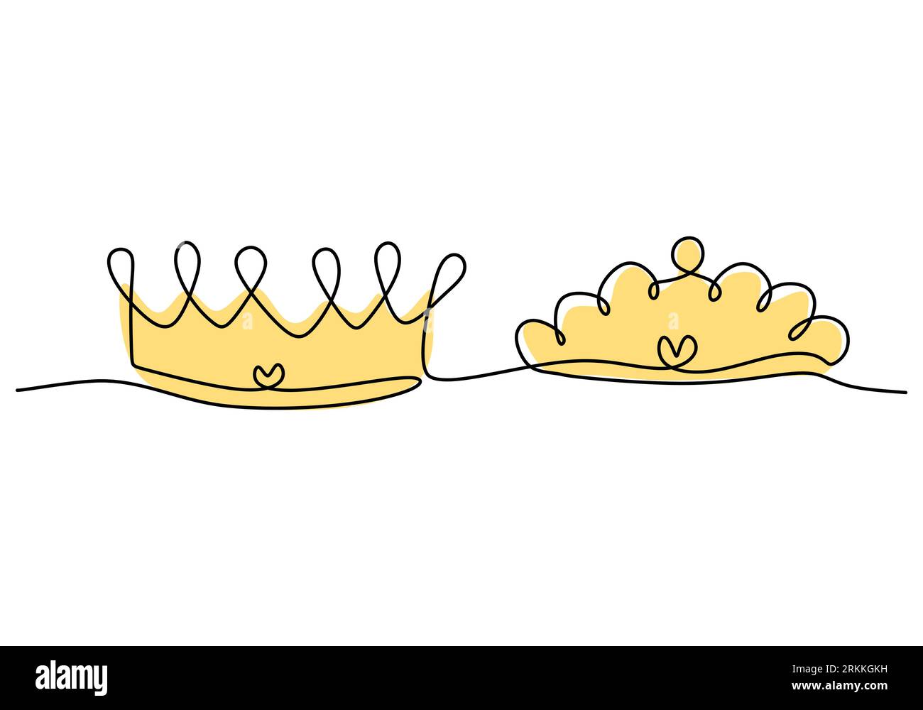 A crown of king and queen in continuous line drawing isolated on white ...
