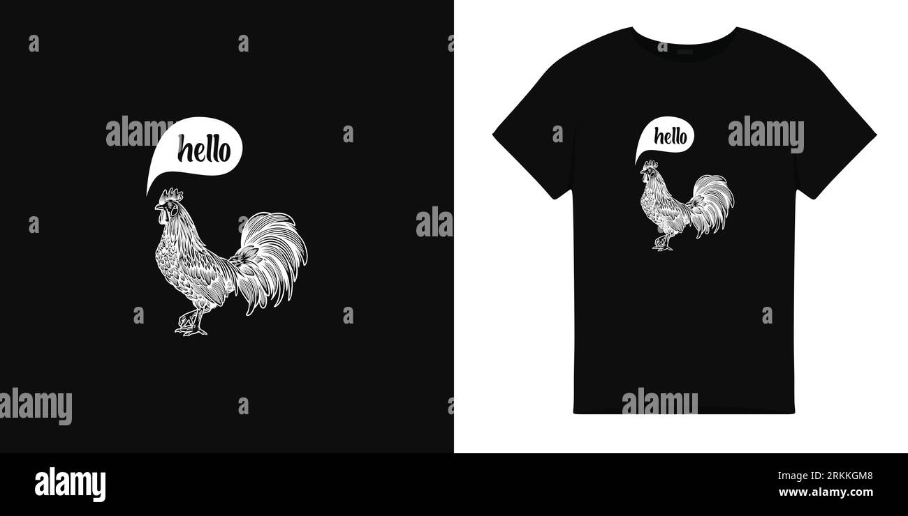 T shirt illustration with chicken say hello. Cute chicken vector design ...
