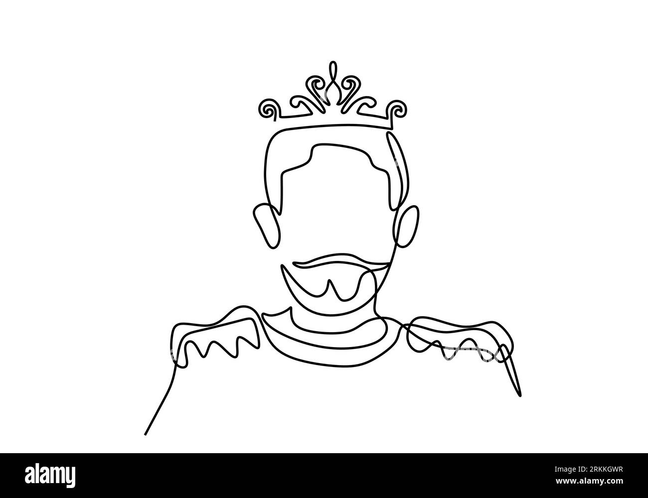 One continuous line drawing medieval historical european monarch king ...