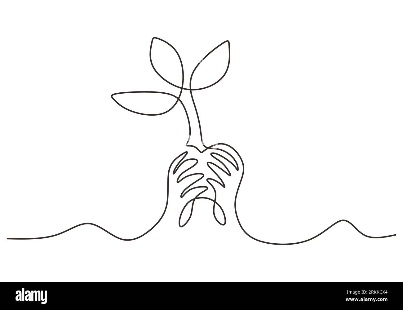 Continuous one line drawing of human hands holding a plant to describe ...