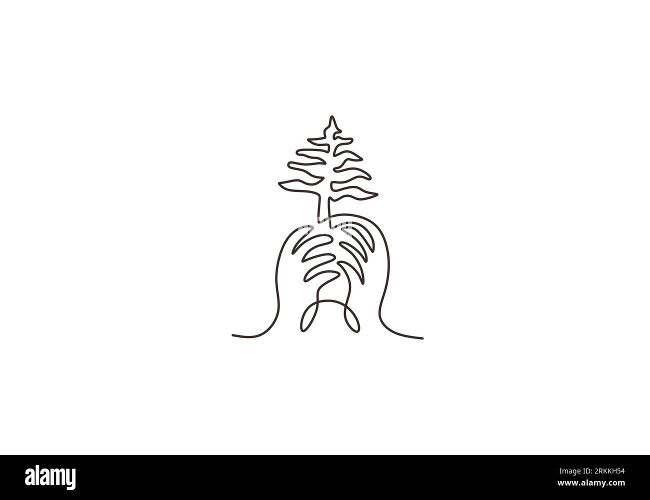 Continuous one line drawing of human hands holding a plant to describe ...