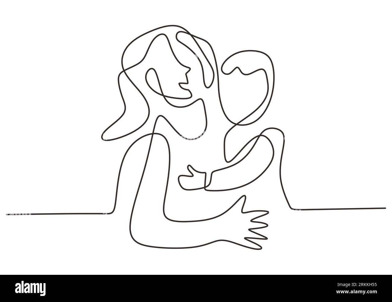 Continuous one line drawing of young mother hold her lovely baby. Happy ...