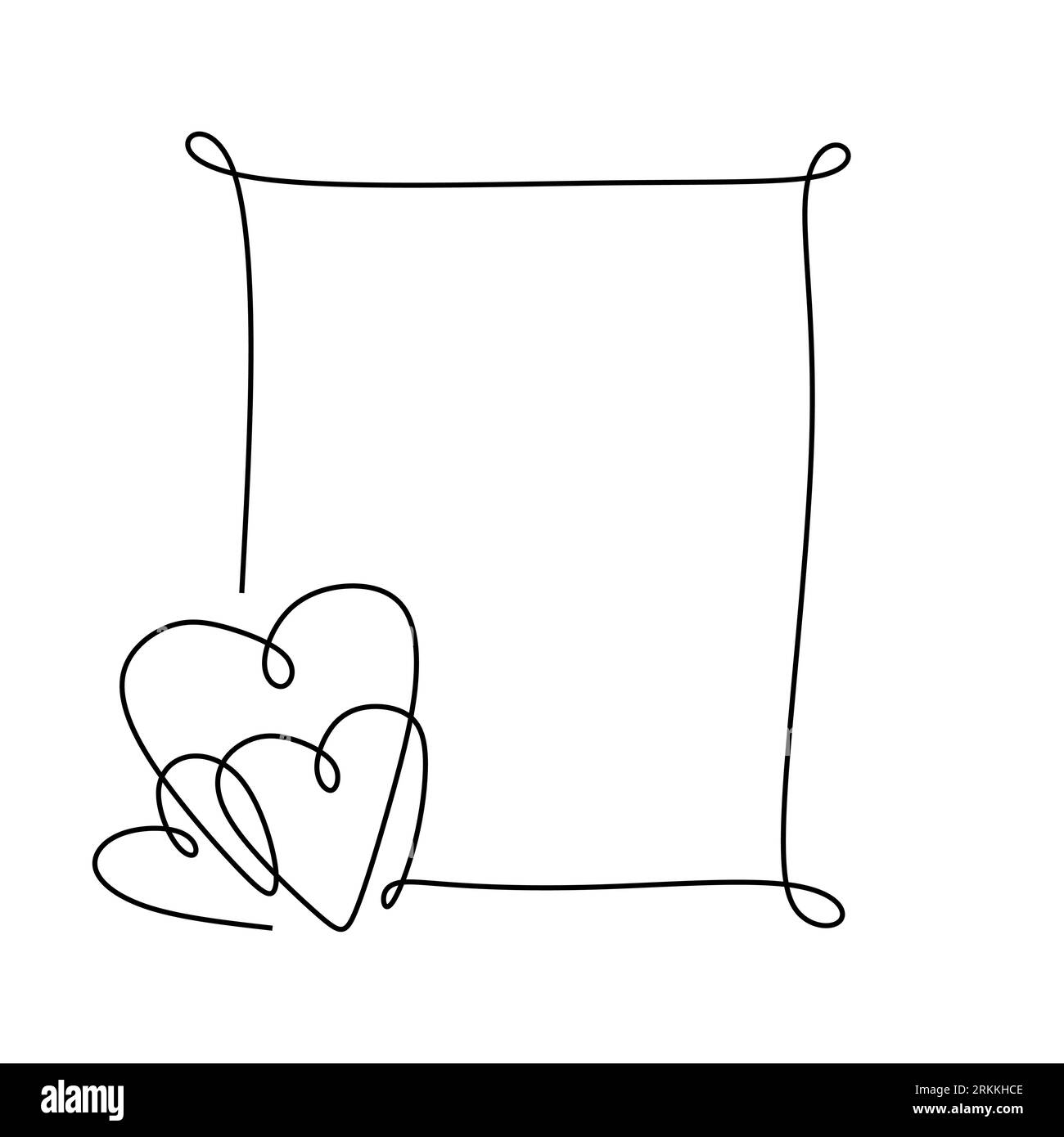 Border frame with heart line drawing. Continuous one line minimalist ...