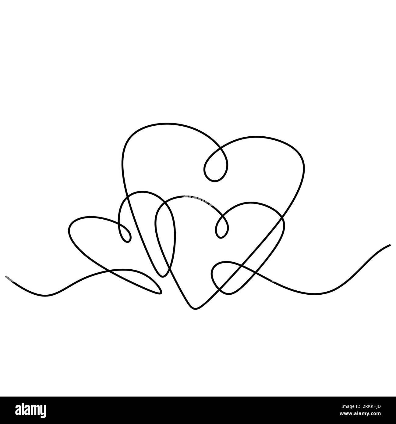 monoline three hearts embracing continuous line drawing. Vector ...