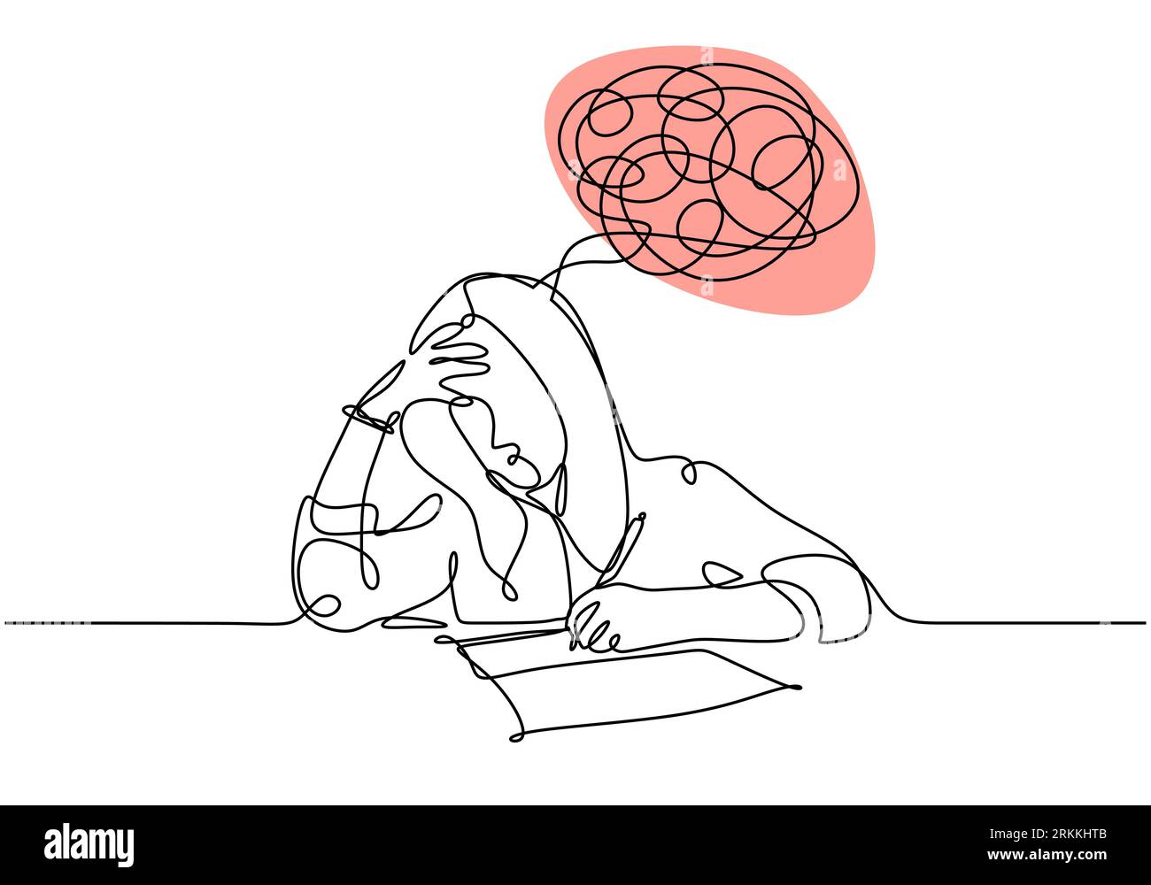 One line drawing of woman have problem and headache. Vector of a ...