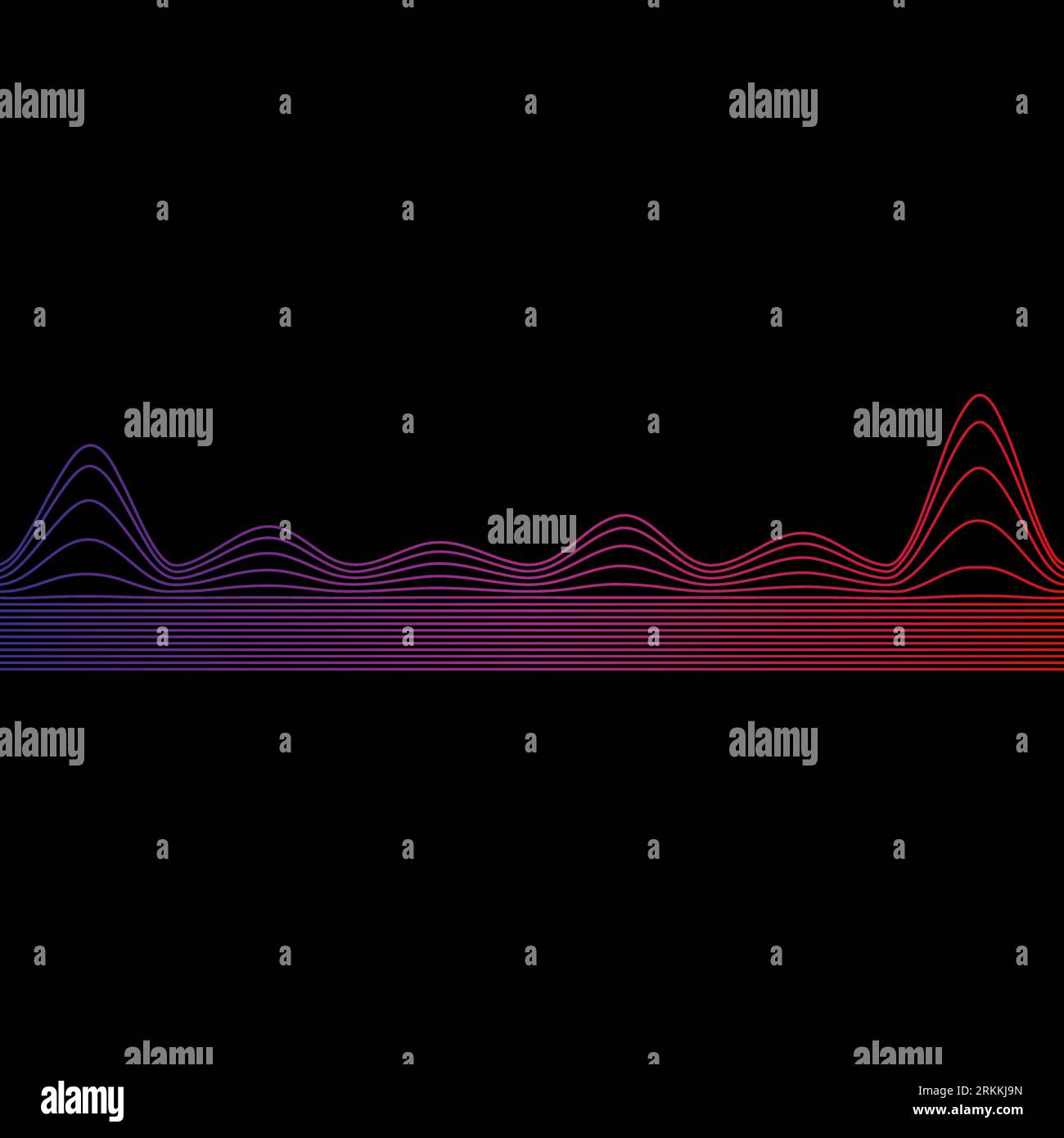 Sound wave rainbow wavy line gradients. Radio frequency. Abstract geometric shape on a black ...