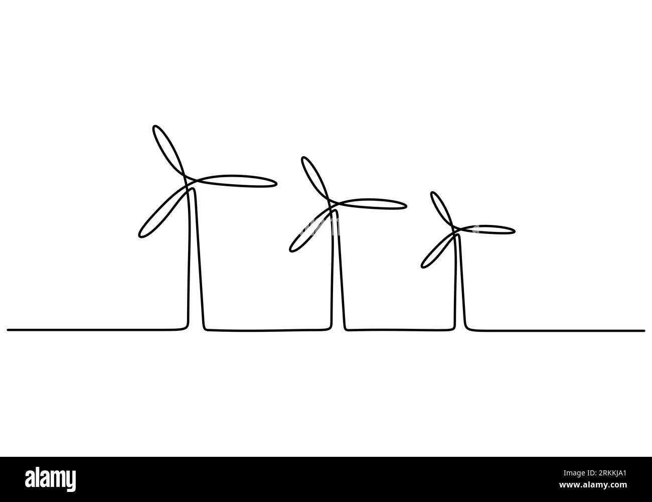 Continuous one line drawing set windmills or wind turbines hand drawn ...