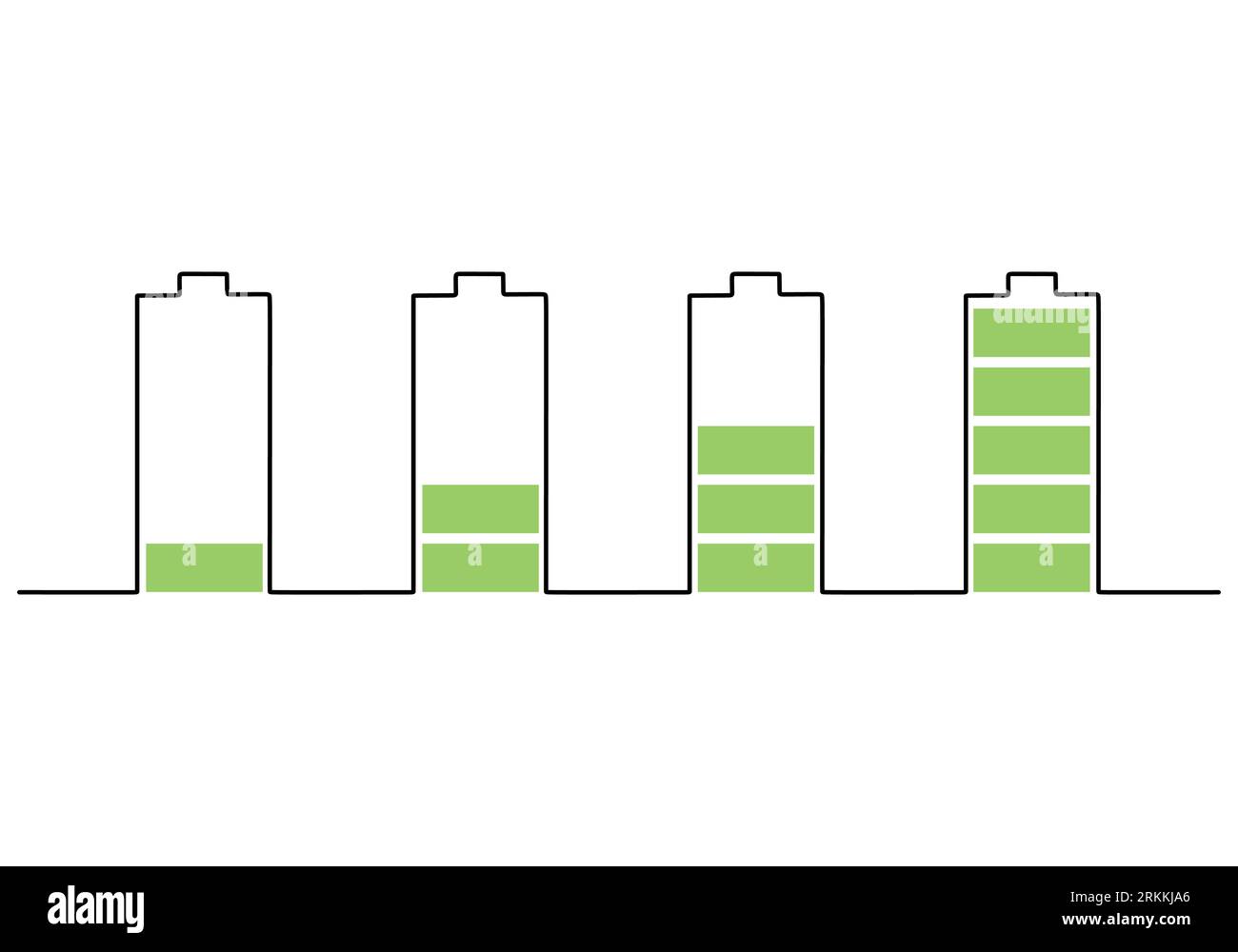 Continuous line art of battery charging process. Smartphone battery ...