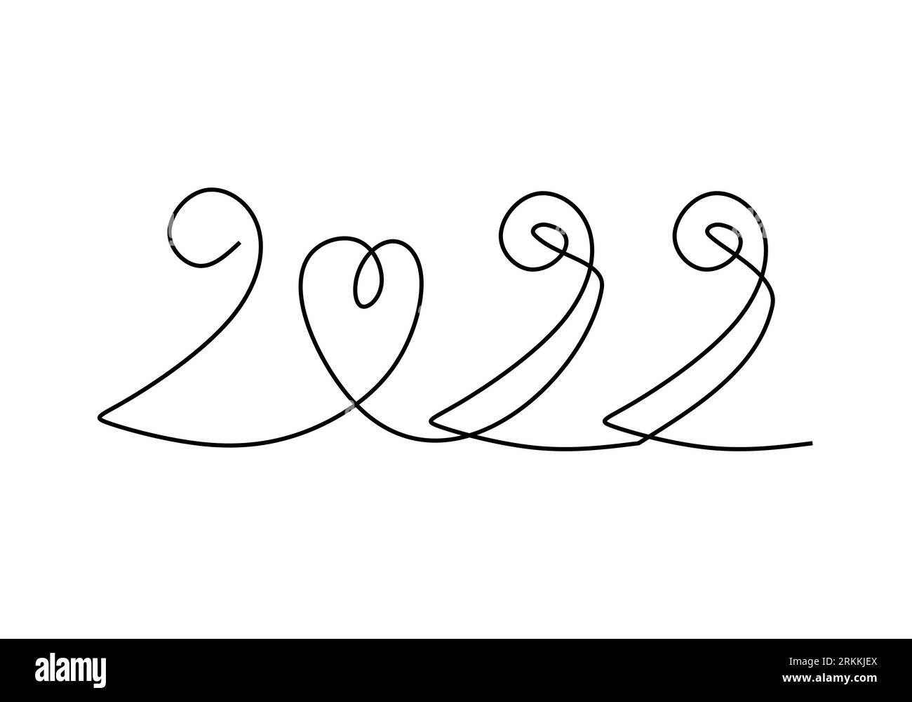 new year 2022 continuous one line drawing, minimalist text vector ...