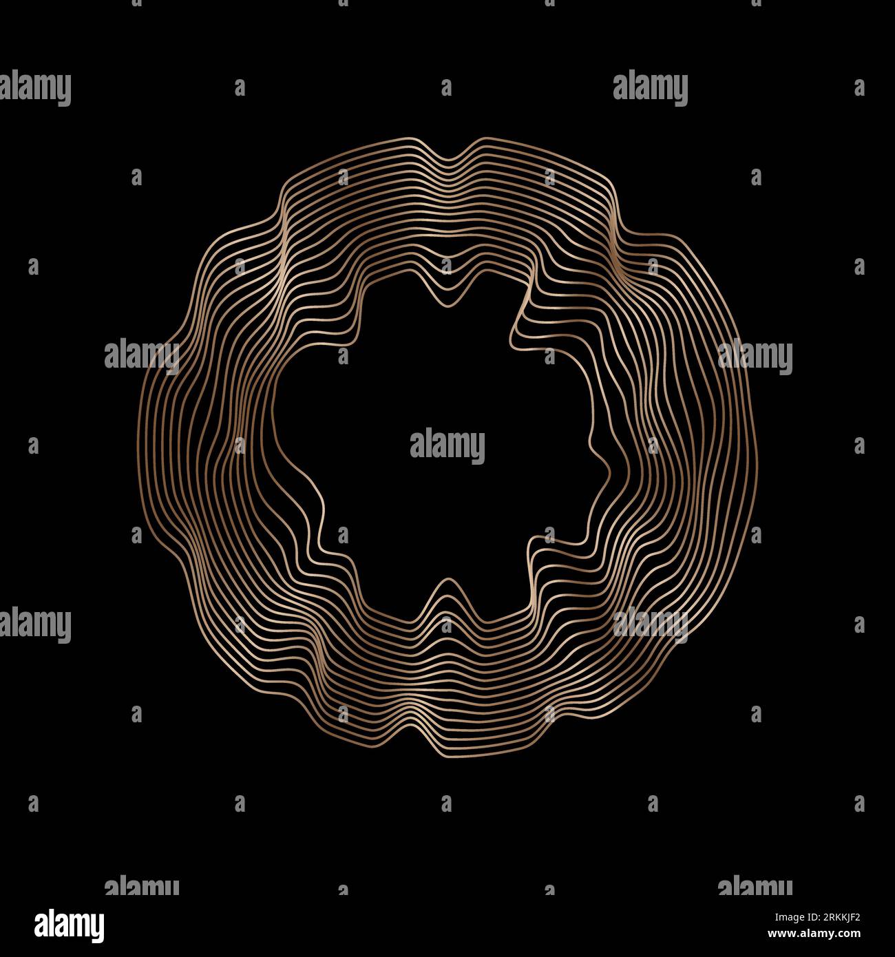 Abstract sphere flowing light line wave gold gradient isolated on black ...