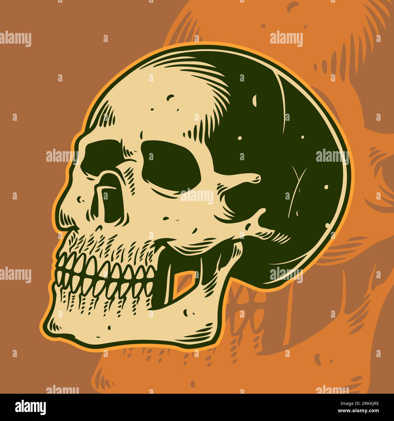 Human skull vintage illustration. Head devil Hand drawn line art. Day ...