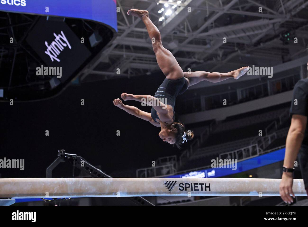 Simone Biles practices her balance beam routine during 2023 Xfinity U.S ...