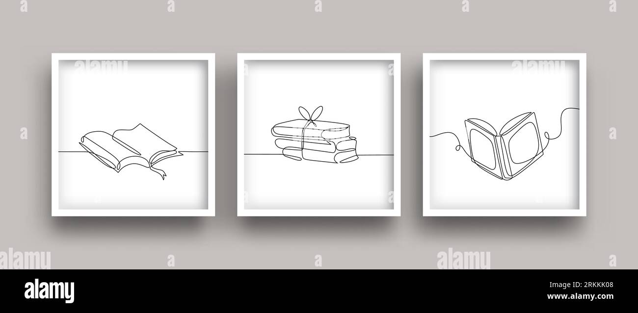 One line drawing of book set. Poster abstract illustration. Minimalist ...