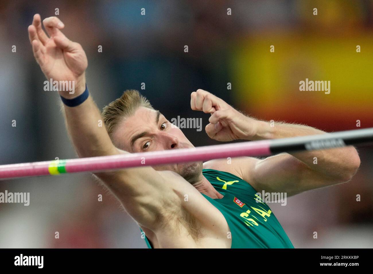 Cedric Dubler, of Australia, makes an attempt in the decathlon high ...
