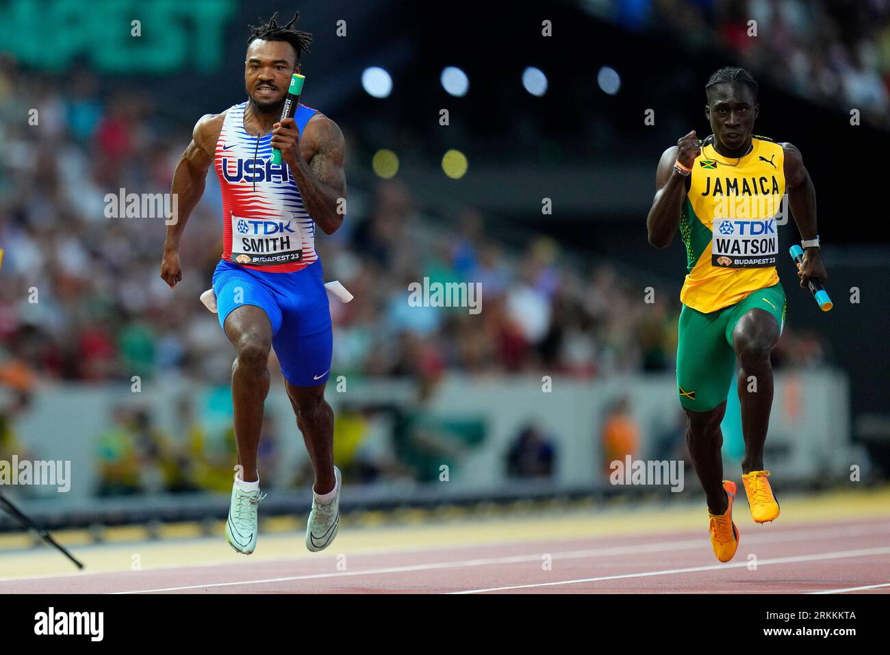 JT Smith, of the United States and Rohan Watson, of Jamaica race in a ...