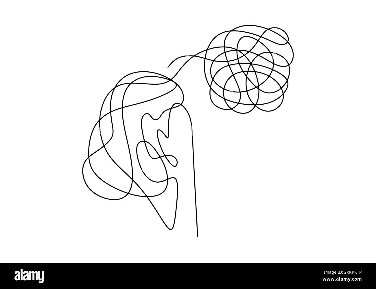 Sad, unhappy young woman continuous line drawing. Psychology problem ...