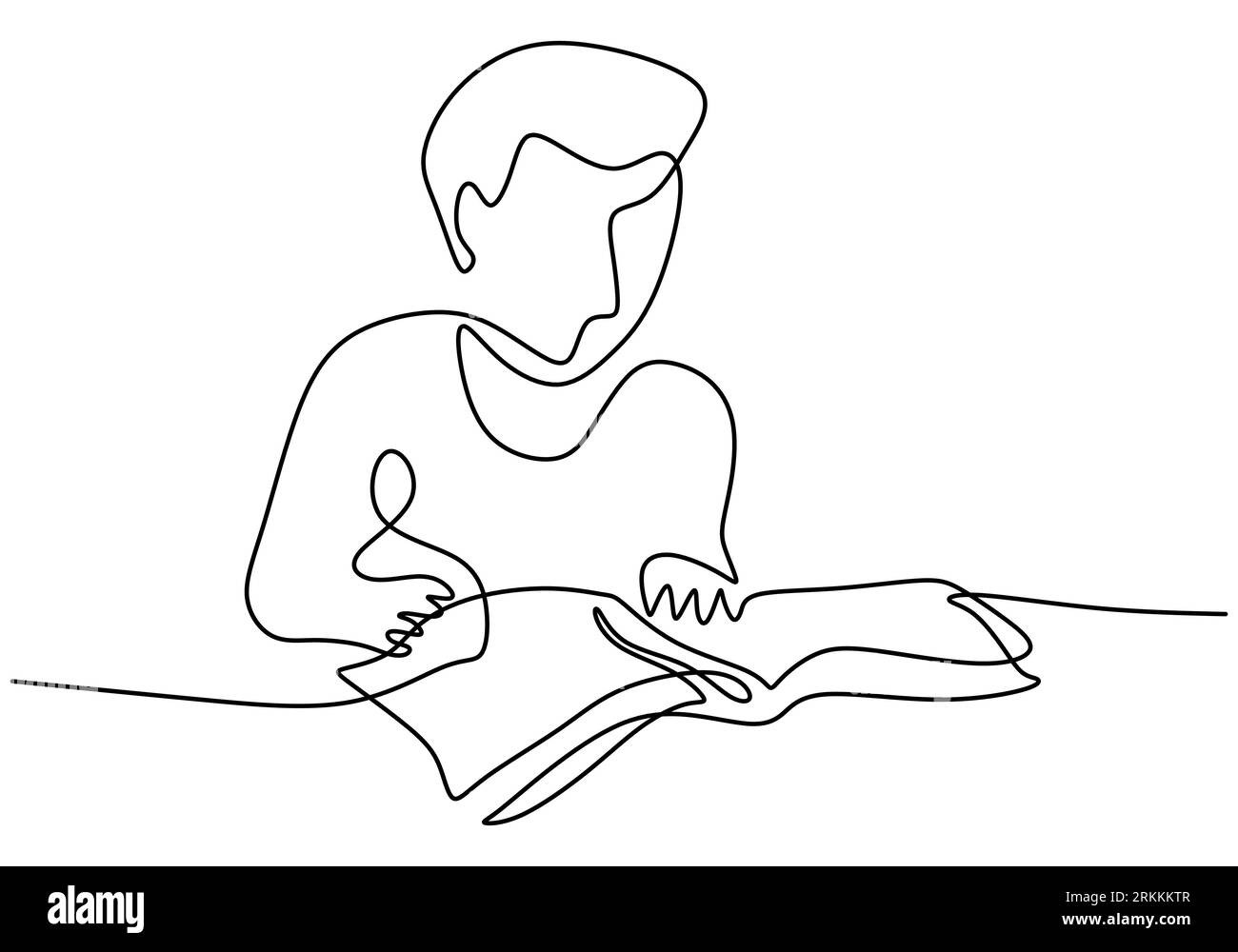 One continuous line drawing of men reading a book. A teenager boy is ...