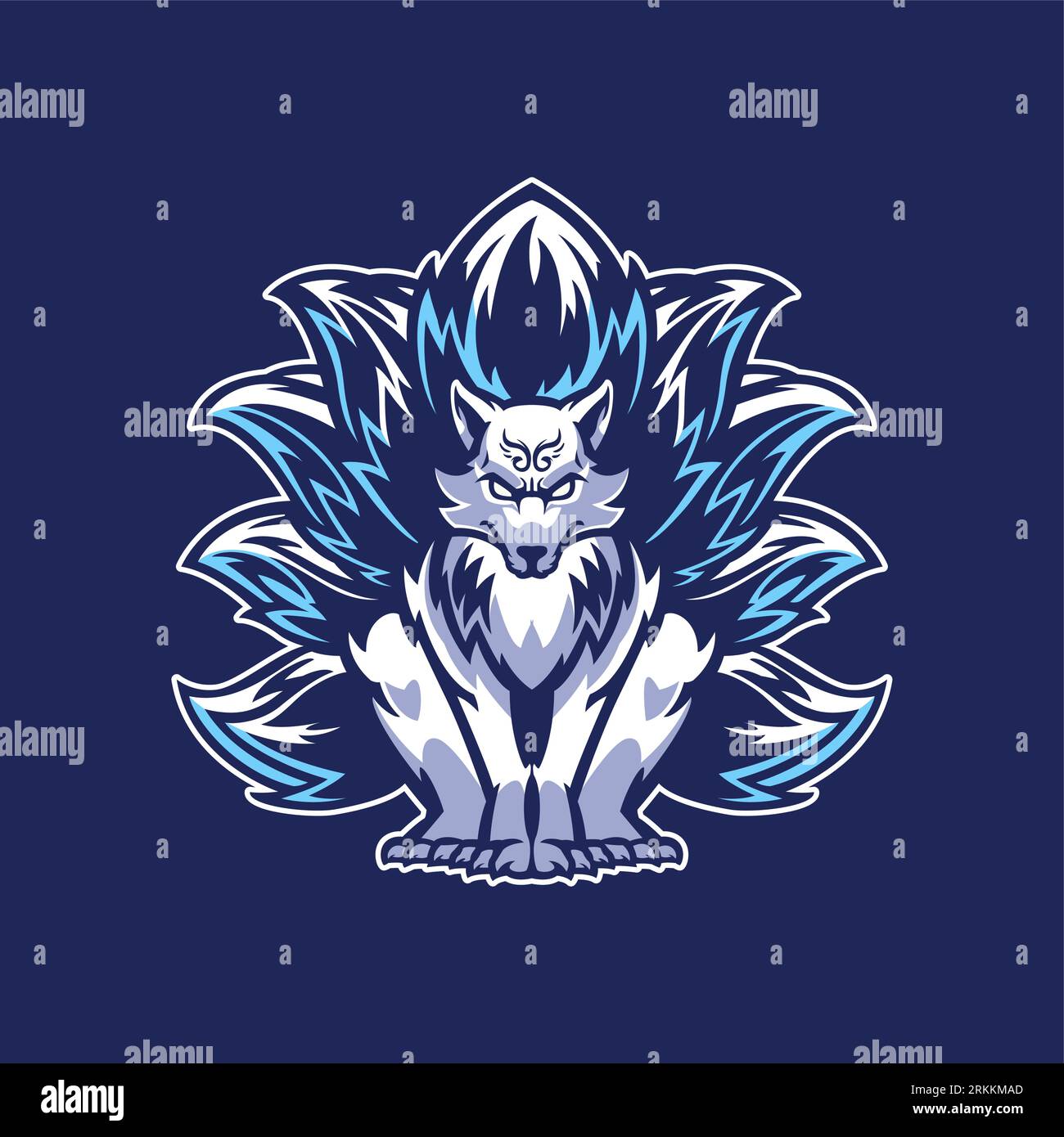 Nine Tailed Fox logo for gamer team mascot. Blue nine tails esport logo mascot Stock Vector ...