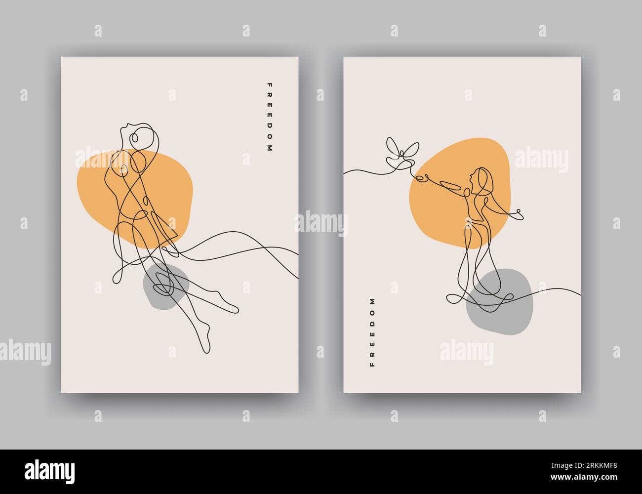 Single line drawing of woman. Freedom theme illustration poster covers ...