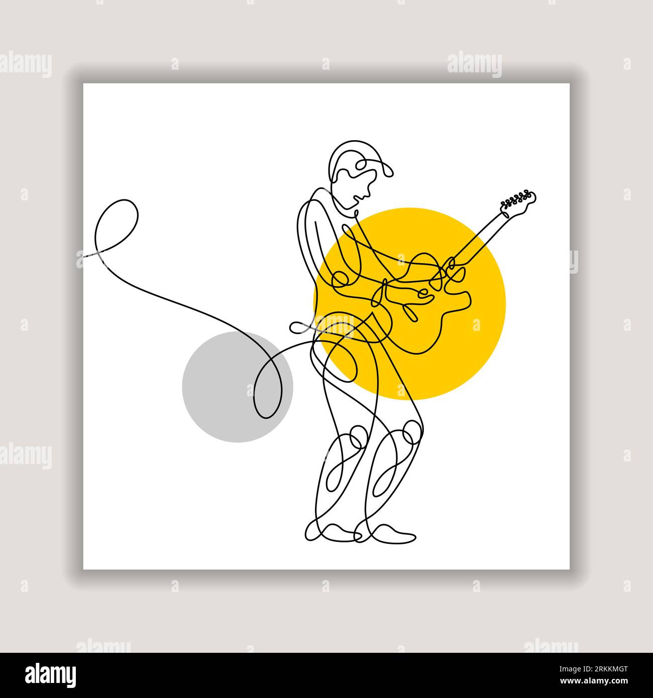 a man playing electric guitar, continuous one line drawing minimalist ...