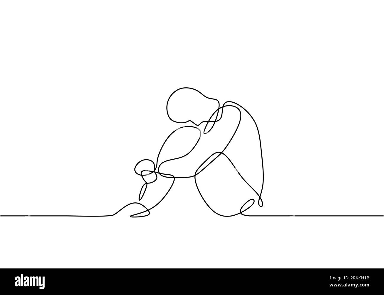 Continuous line drawing of sad man feeling desperate and stress about ...