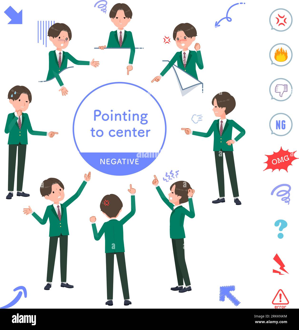 A set of blazer schoolboy pointing in different directions.negative ...