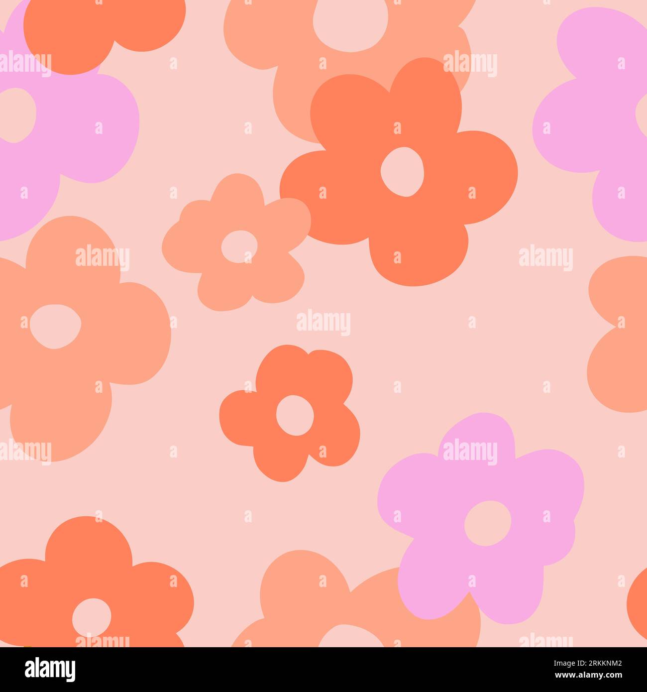 1970 Daisy Naive groovy seamless pattern. Doodle boho background of ...
