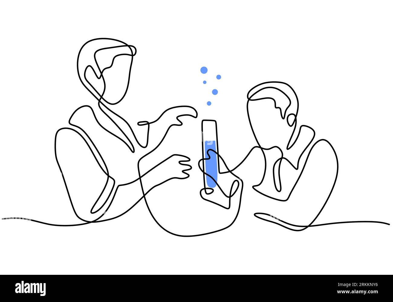 Continuous single line drawing of two male scientist doing experiment ...