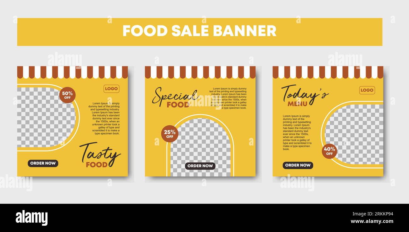 Set collection of editable square banner template design for food post ...