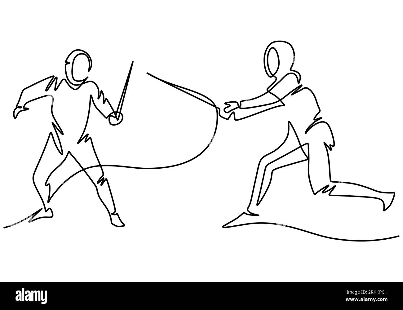 Continuous one line drawing of two man fencing athletes fight suit ...