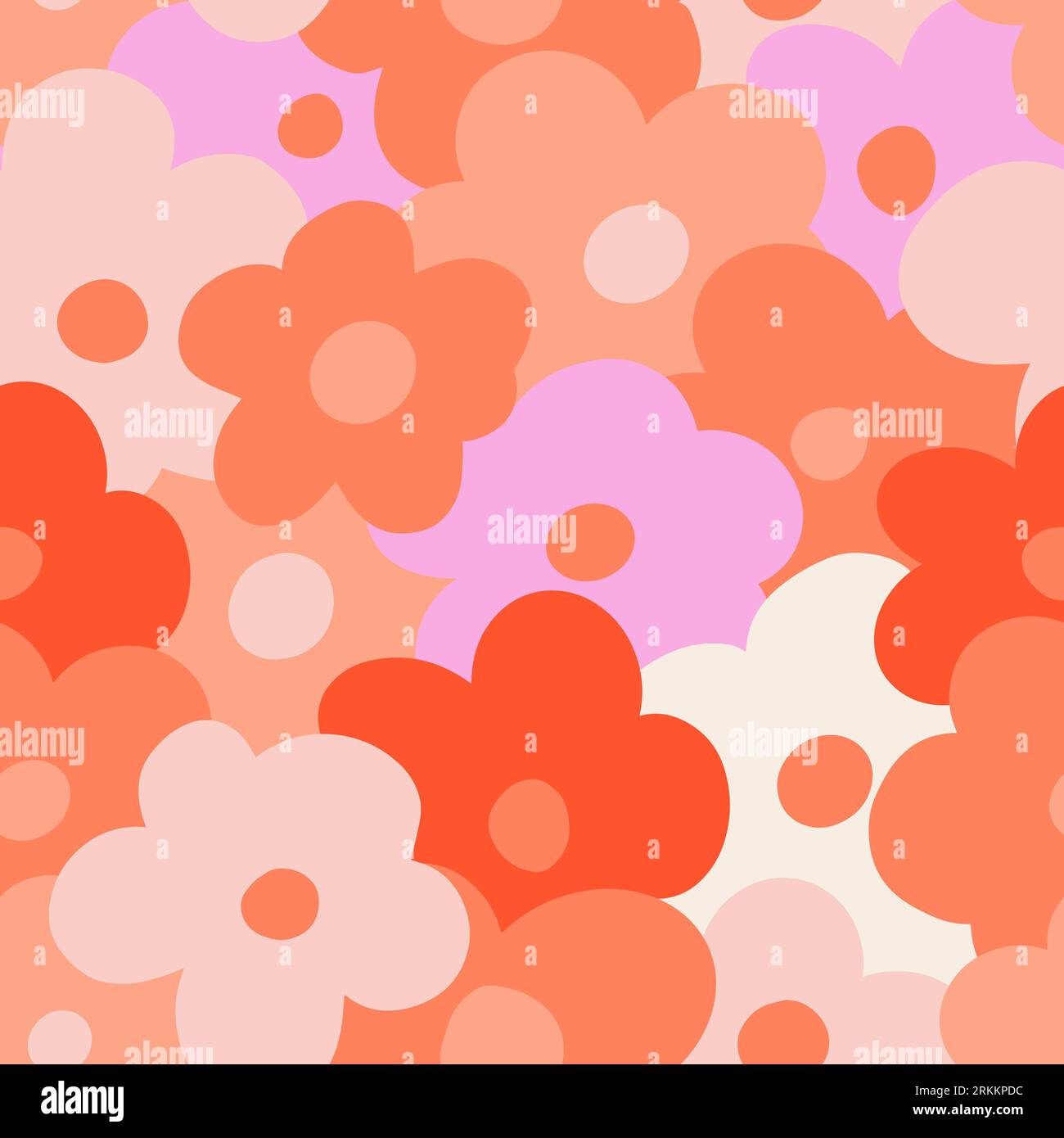 1970 Daisy Naive groovy seamless pattern. Doodle boho background of ...