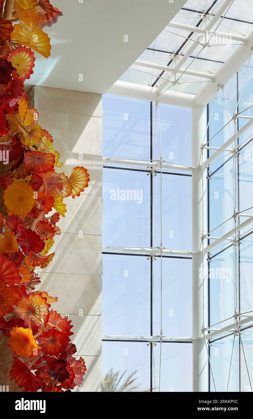 Window wall and ornamental glass sculpture. 360 Mall, Kuweit City ...