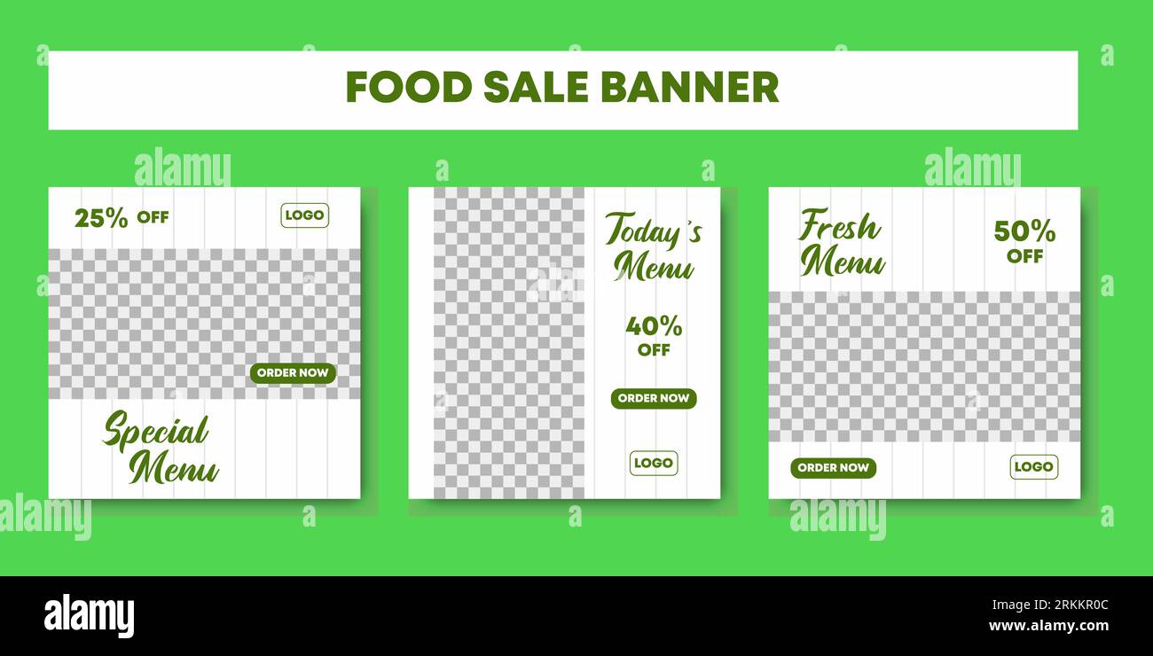 Set of editable minimal square banner template design for healthy food ...
