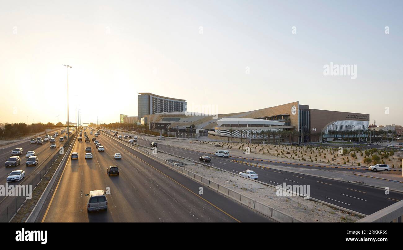 Distant view with street and shopping centre. 360 Mall, Kuweit City ...