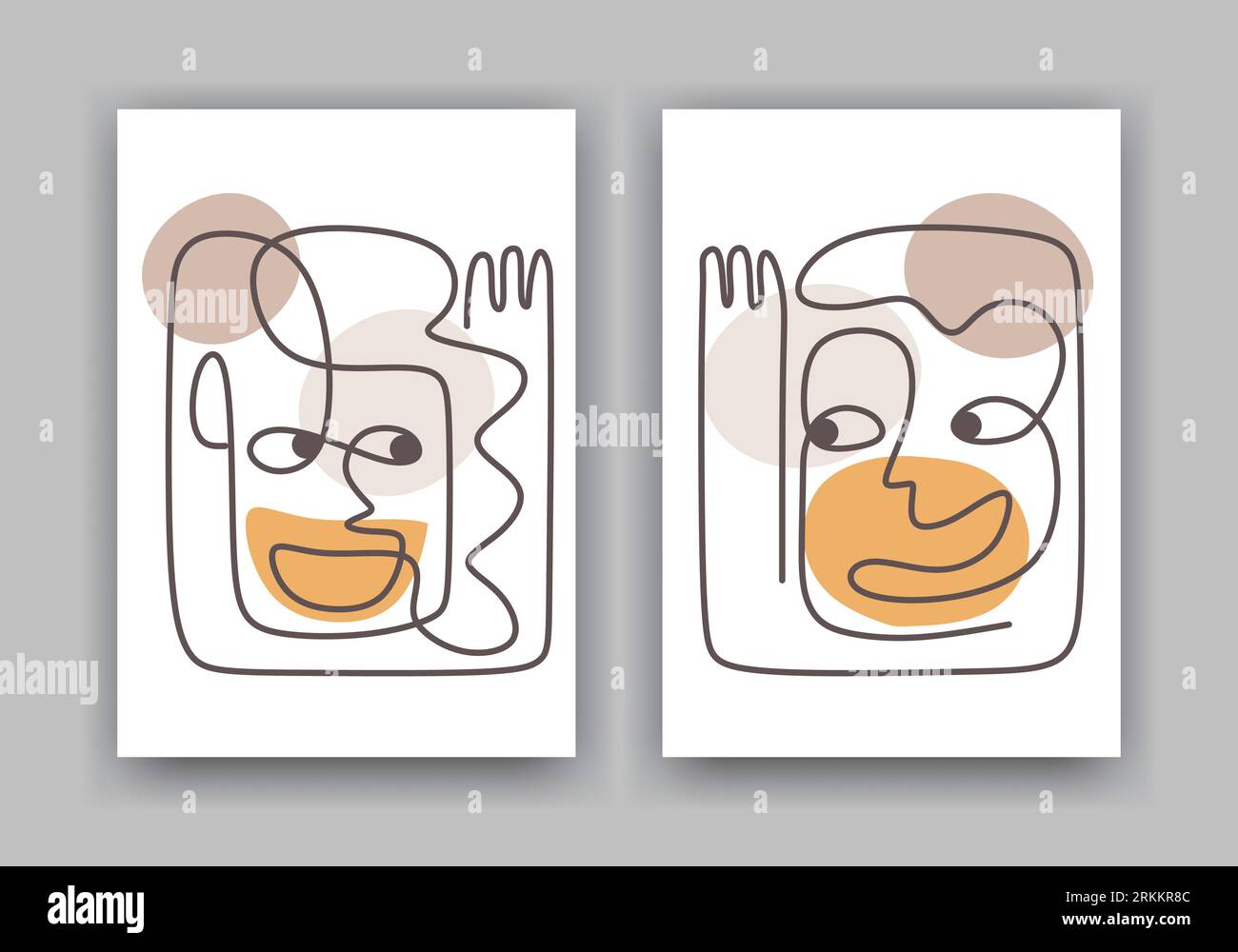 Abstract face woman and man continuous line drawing minimalism Stock ...