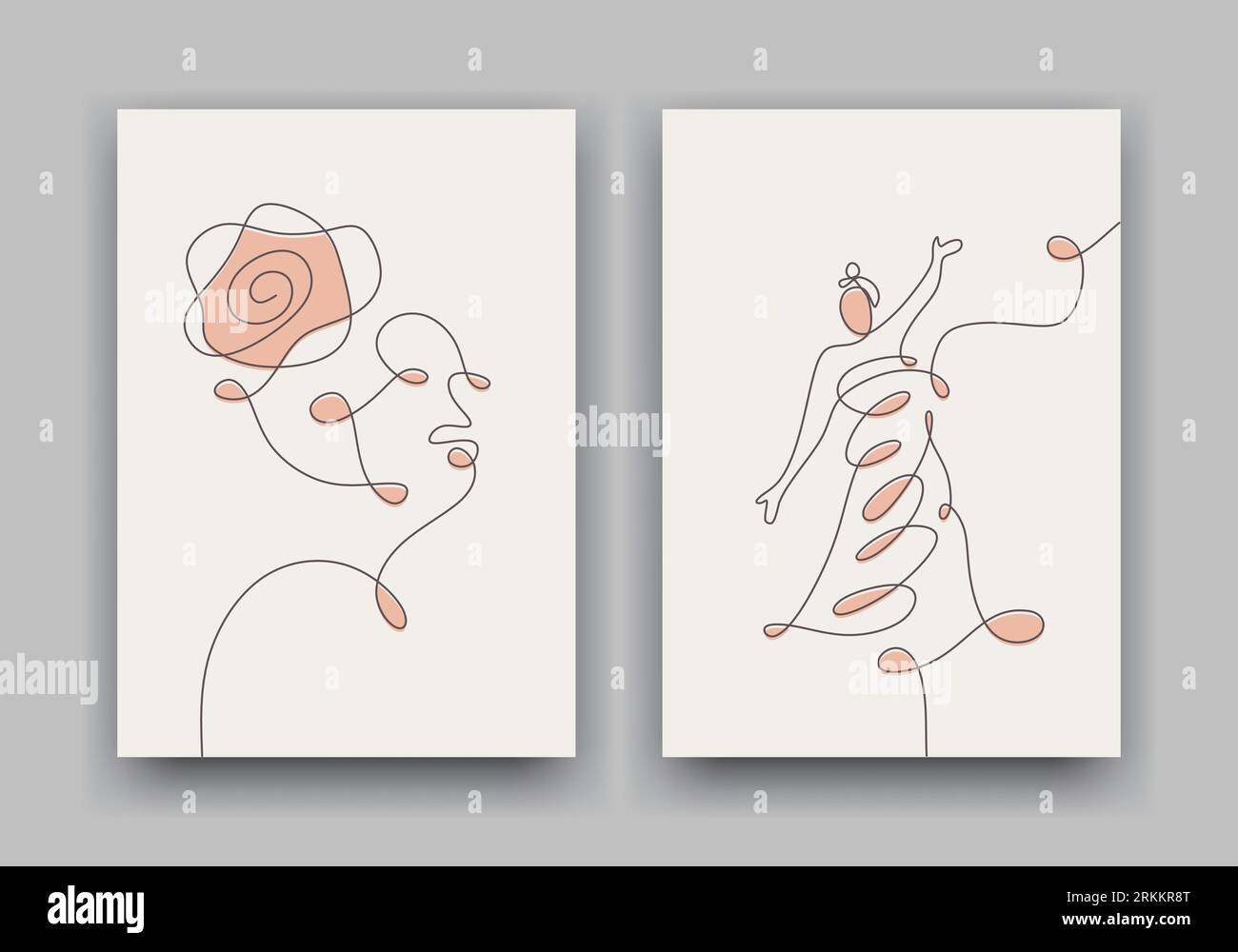 One line drawing girl poster set minimalist design. Vector girl with ...