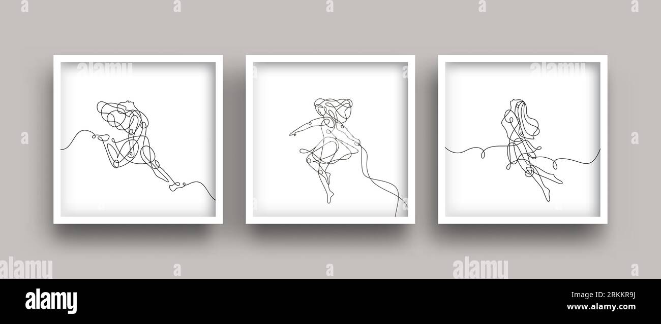 Minimalism art of woman continuous one line drawing style set Stock ...