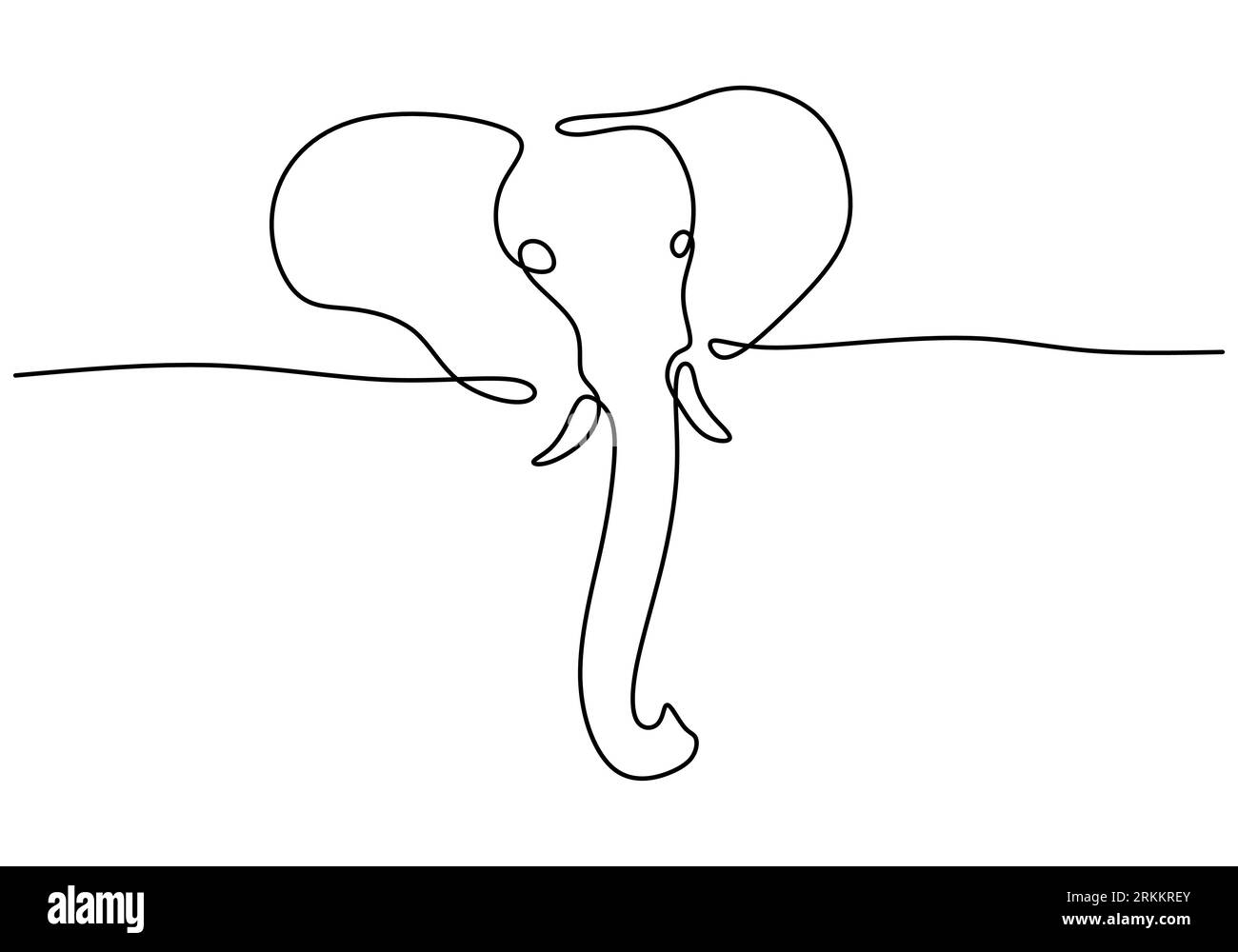 Continuous one line drawing of elephant head isolated on white ...