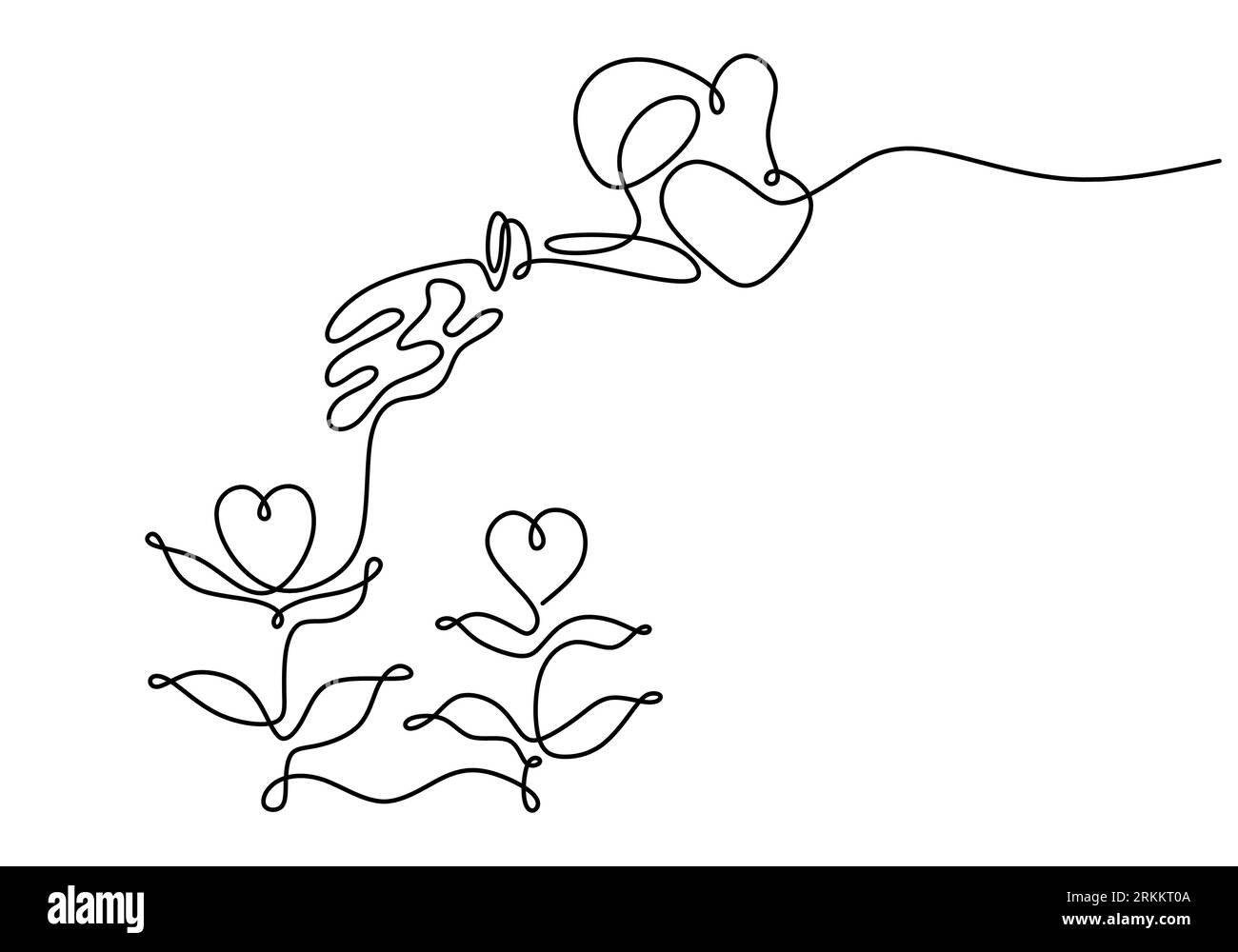 Continuous one line drawing of spraying water pouring water to heart ...