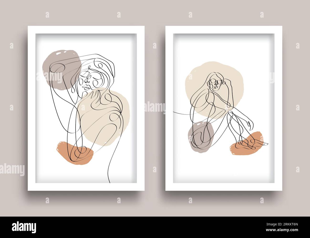 Continuous one line of abstract sad women with simple banner poster ...