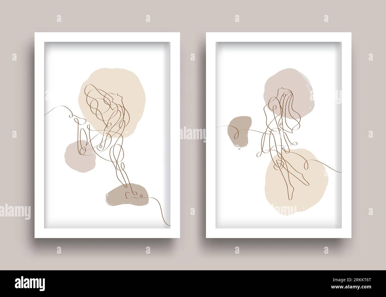 Continuous one line of abstract happy women with simple banner poster ...