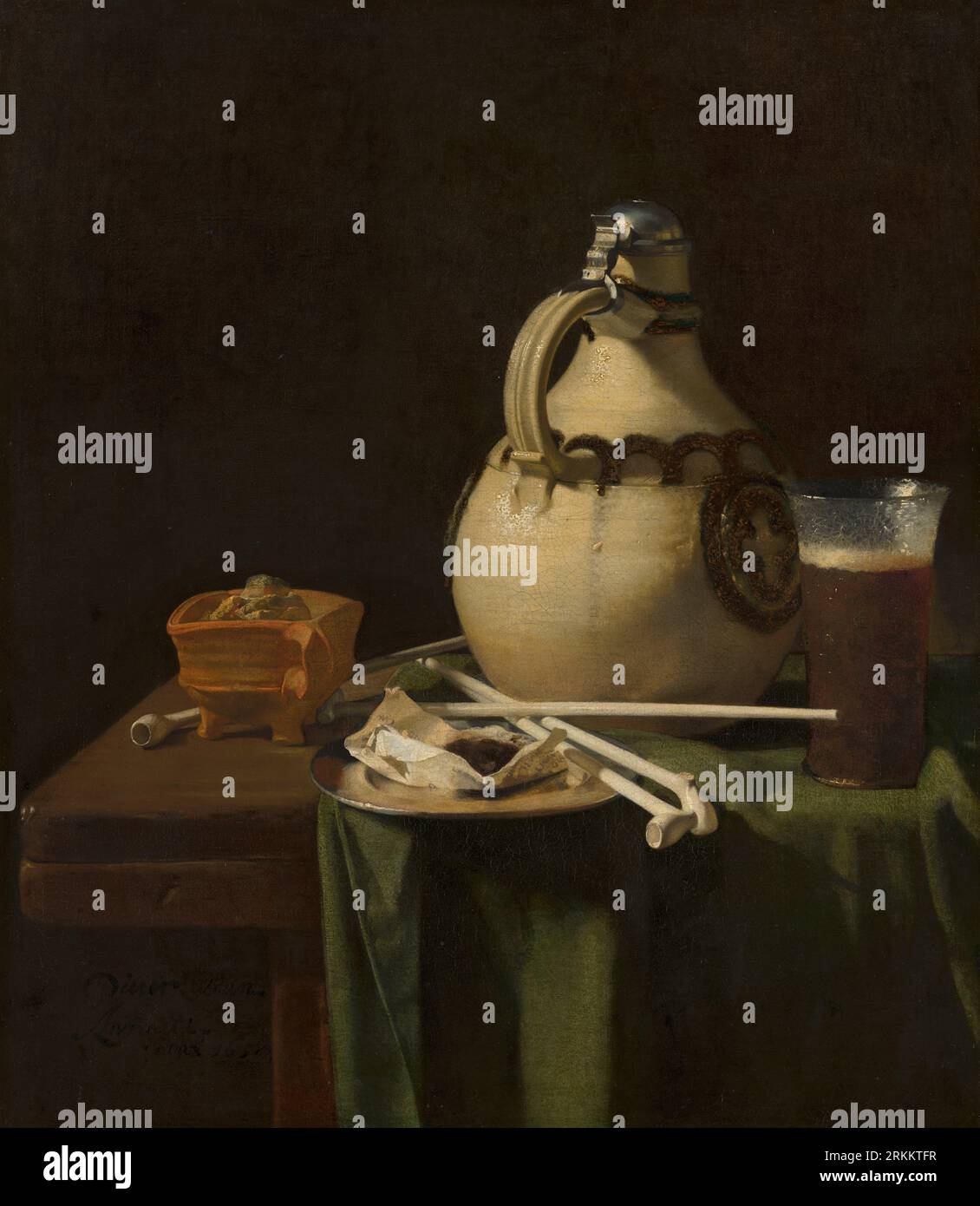 Still Life with Earthenware Jug and Clay Pipes 1658 by Pieter van ...