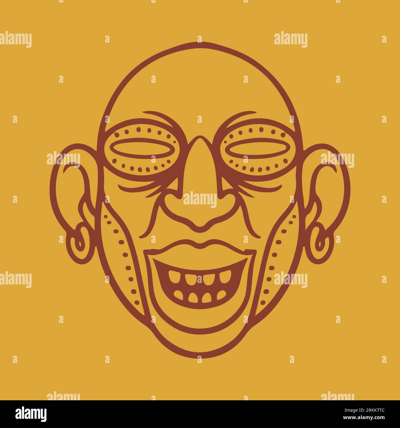 Ancient face mask tribal maya flat vector illustration on yellow ...